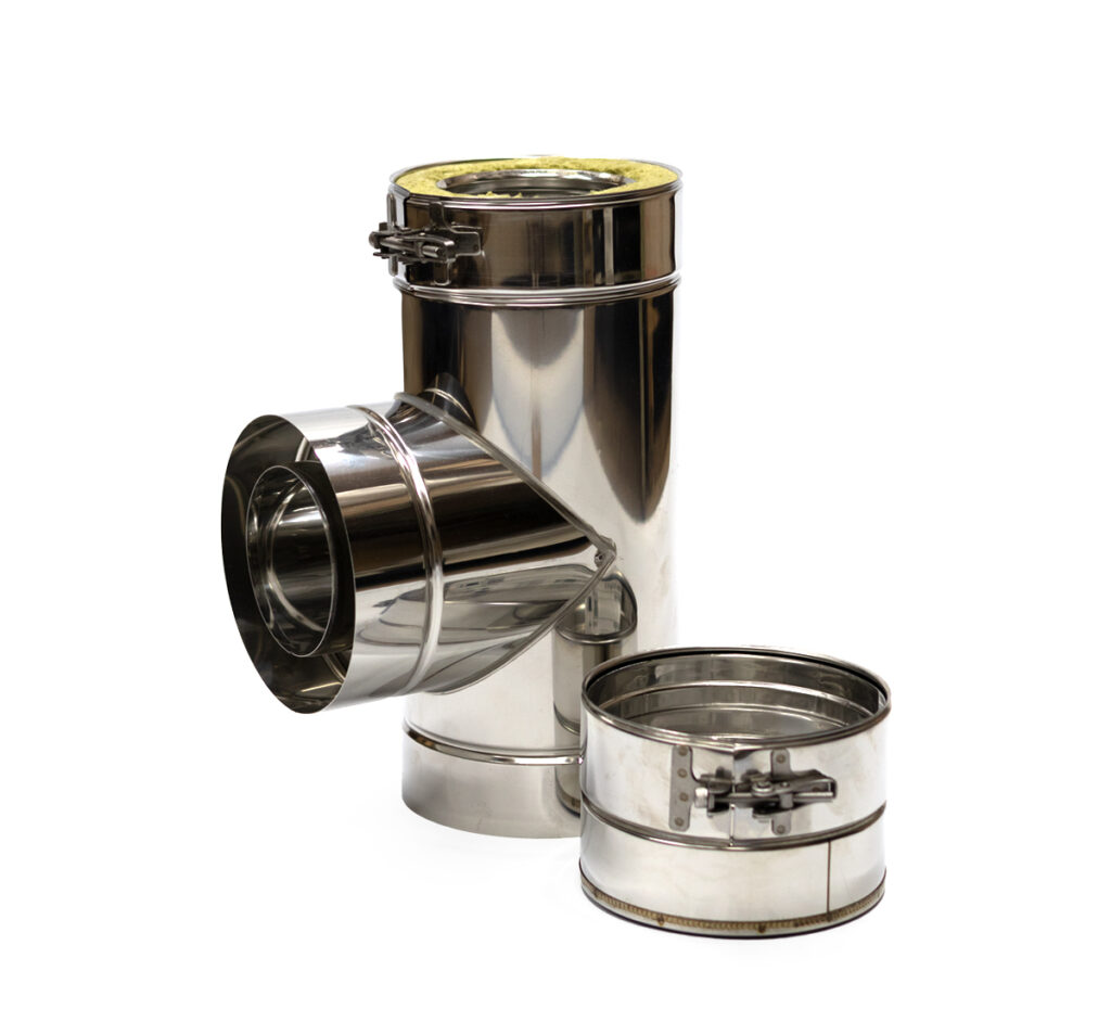 130mm Twin Wall Insulated Flue Pipe - 90 T and Cap/Soot Box ...