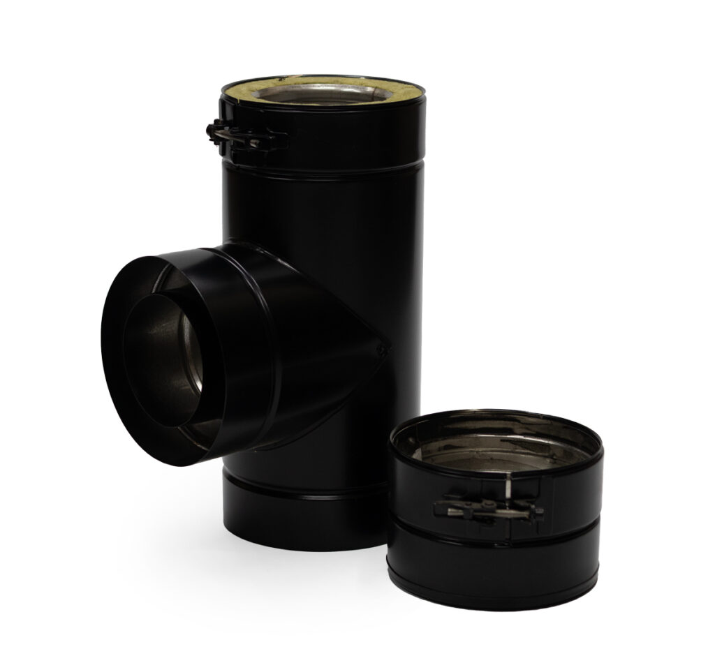 100mm Twin Wall Insulated Flue Pipe - 90 T and Cap/Soot Box Black ...