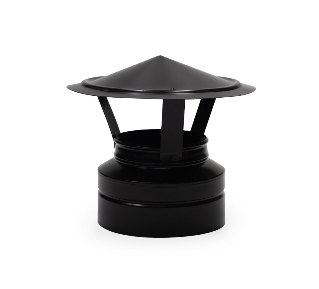130mm Twin Wall Insulated Flue Pipe – Standard Rain Cap Cowl Terminal Black